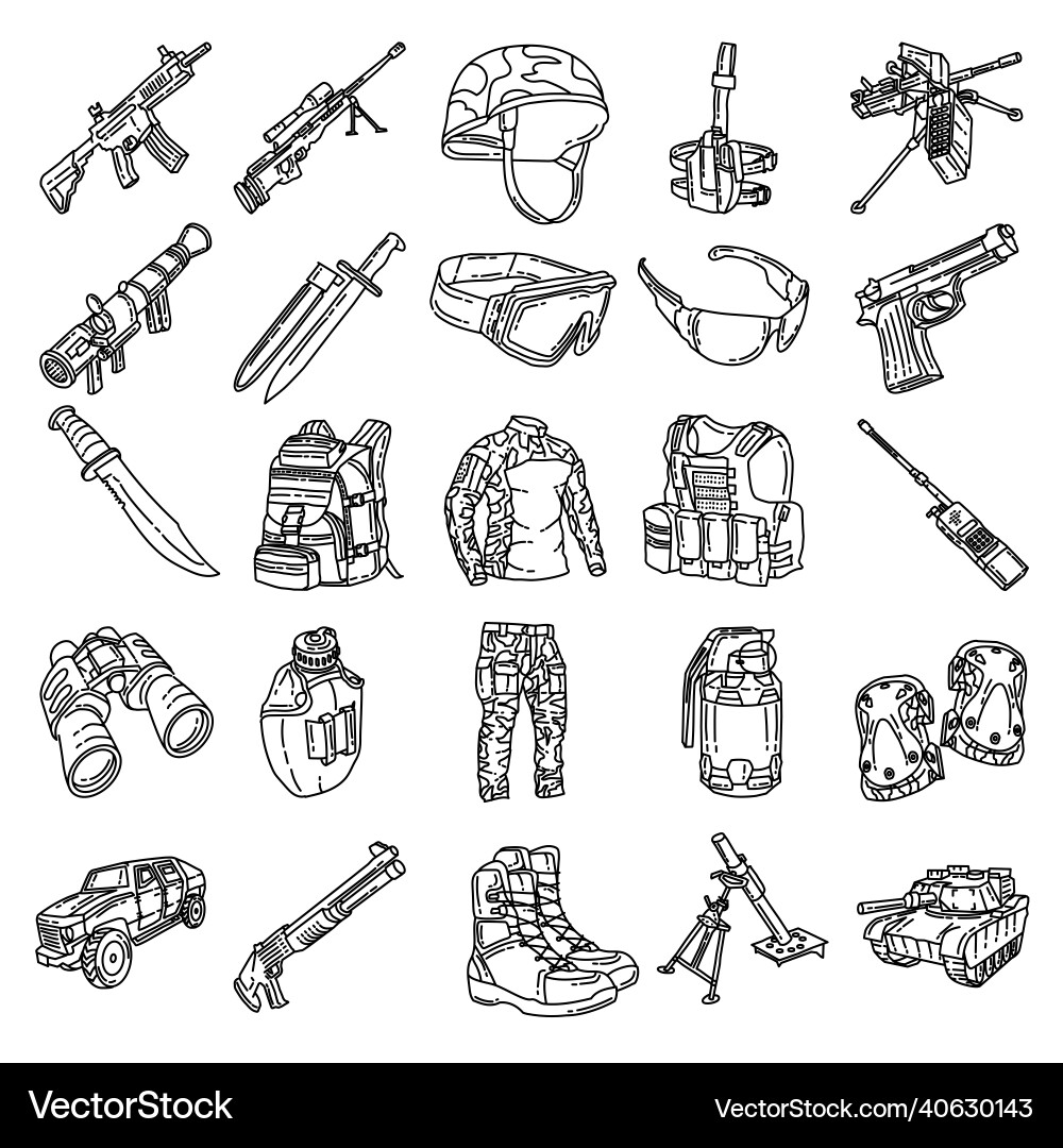 Military and army force equipments set icon Vector Image