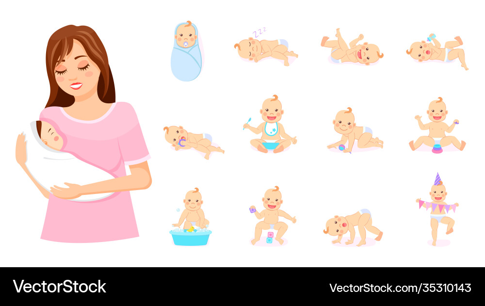 Mother with baby on hands set babies Royalty Free Vector
