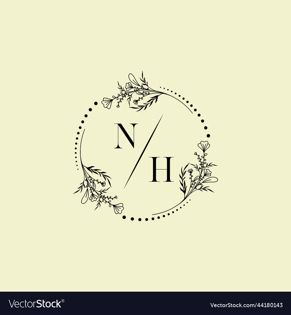 Nh luxury wedding invitational floral initial Vector Image