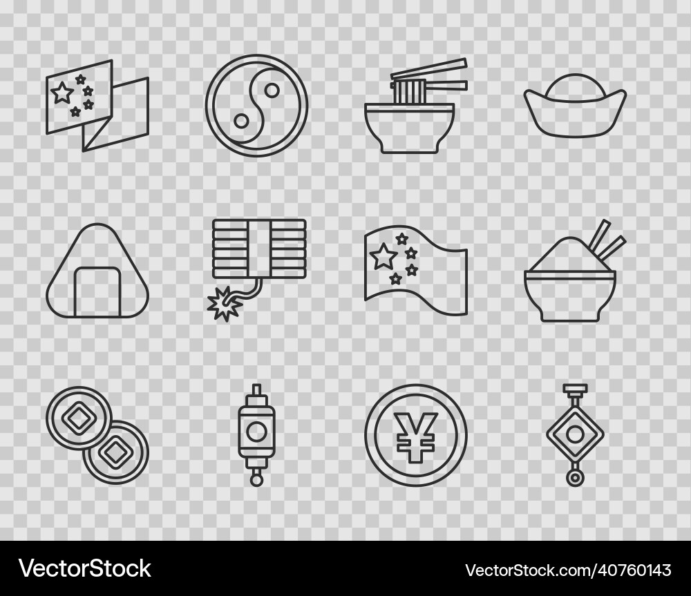 Set line chinese yuan currency paper lantern Vector Image