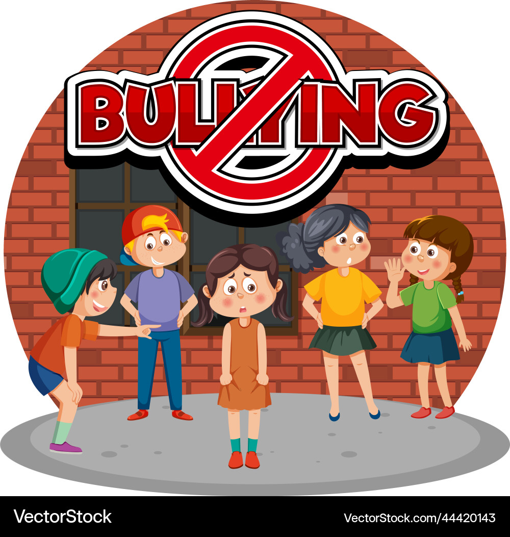 Stop bullying text with cartoon character Vector Image