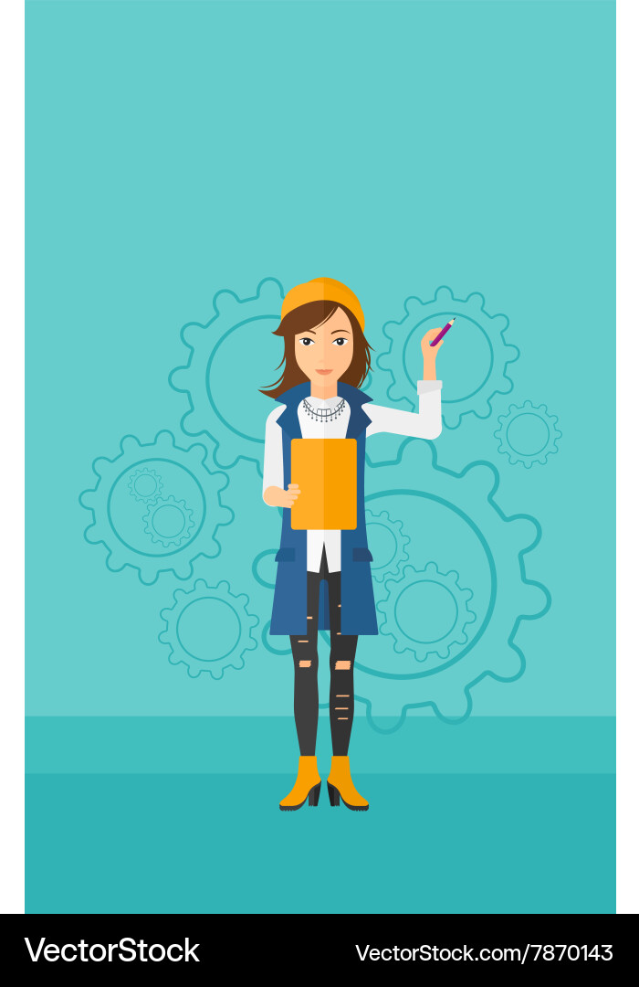 Woman standing on gears background Royalty Free Vector Image