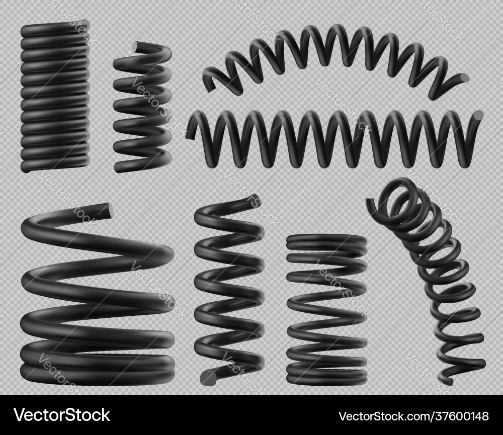 Black spring coils flexible spiral metal wire Vector Image