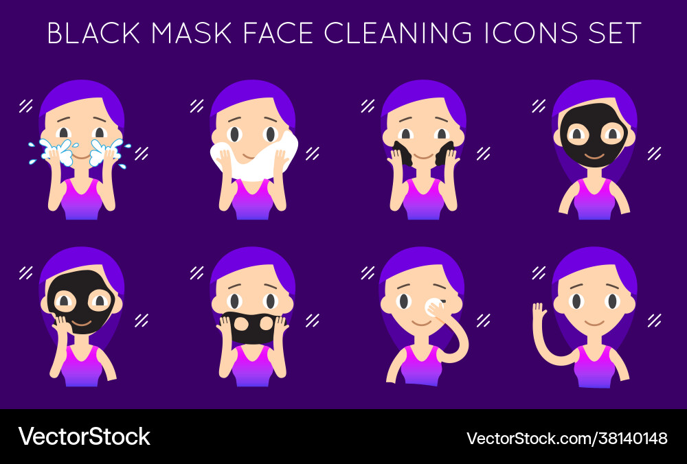 Face cleaning and care black mask step-by-step Vector Image