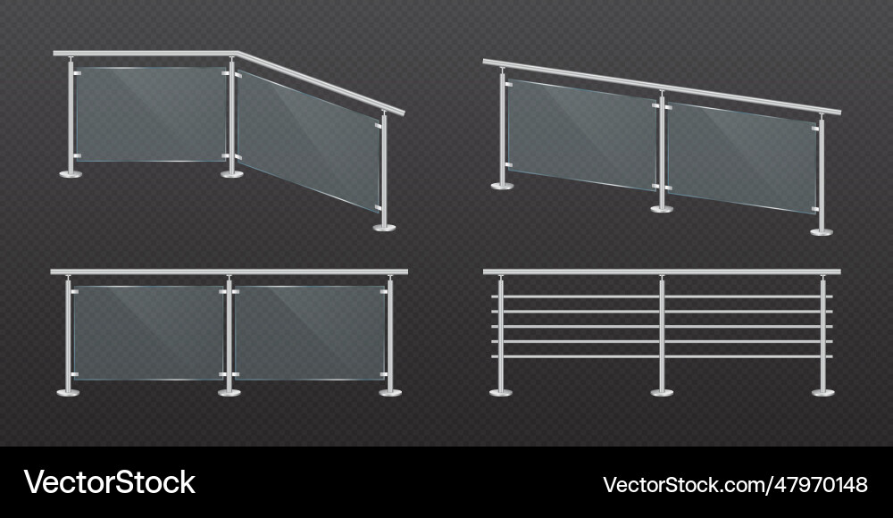 Glass fence section with steel railing Royalty Free Vector
