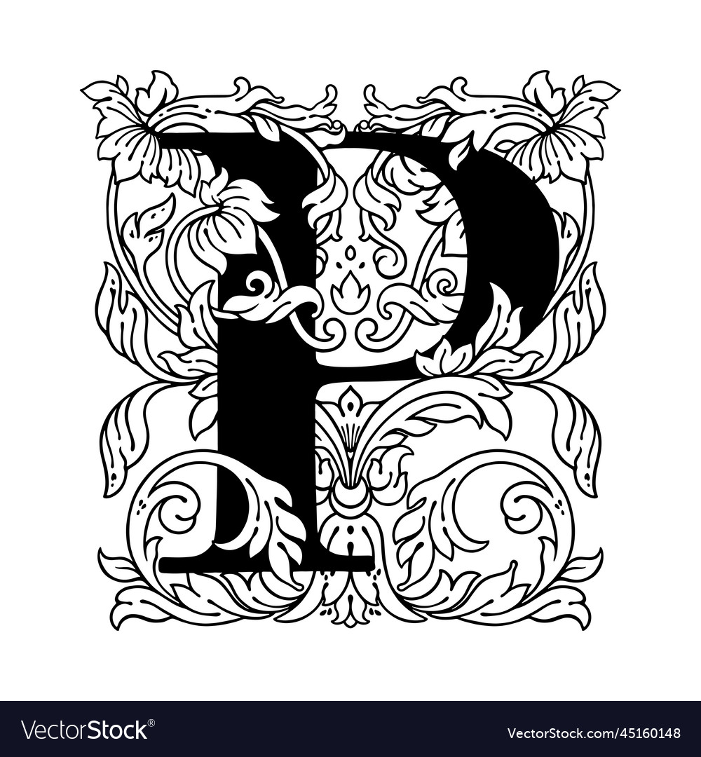 Letter P Flower Ornament Monogram Royalty Free Vector Image