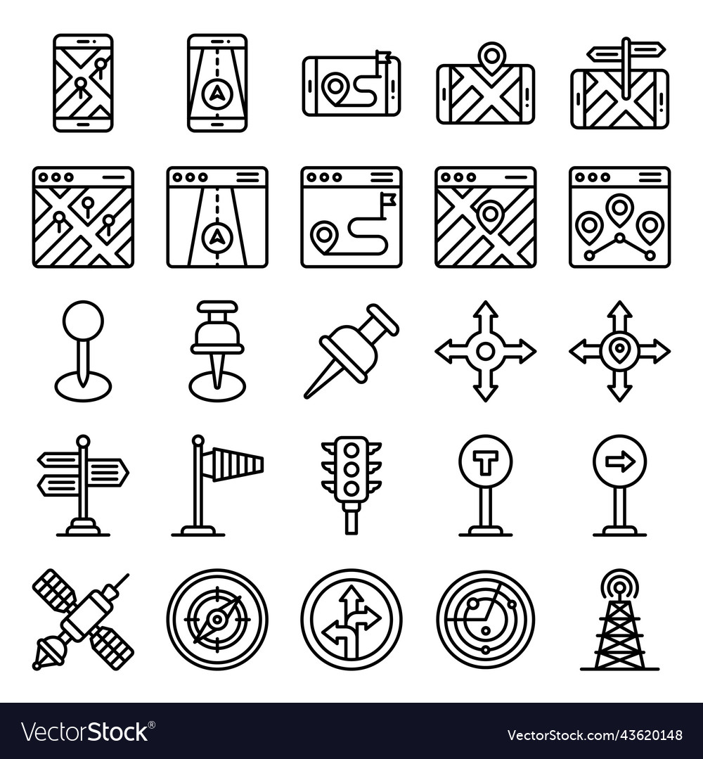 Location map and navigation line icon set 3 Vector Image