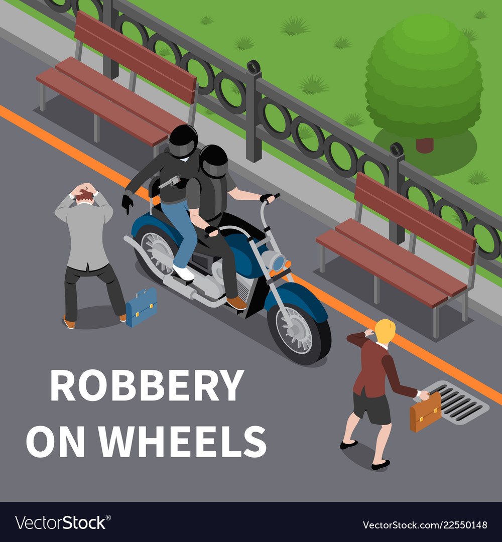 Robbery on wheels isometric composition Royalty Free Vector