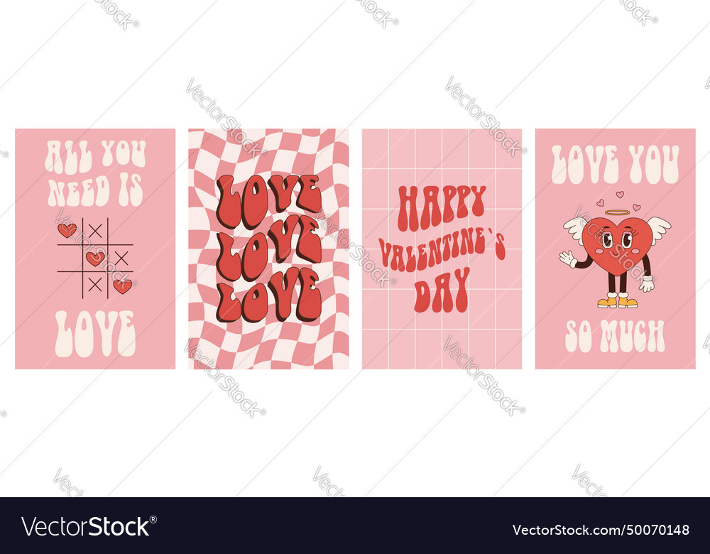 Set groovy happy valentines day cards posters Vector Image