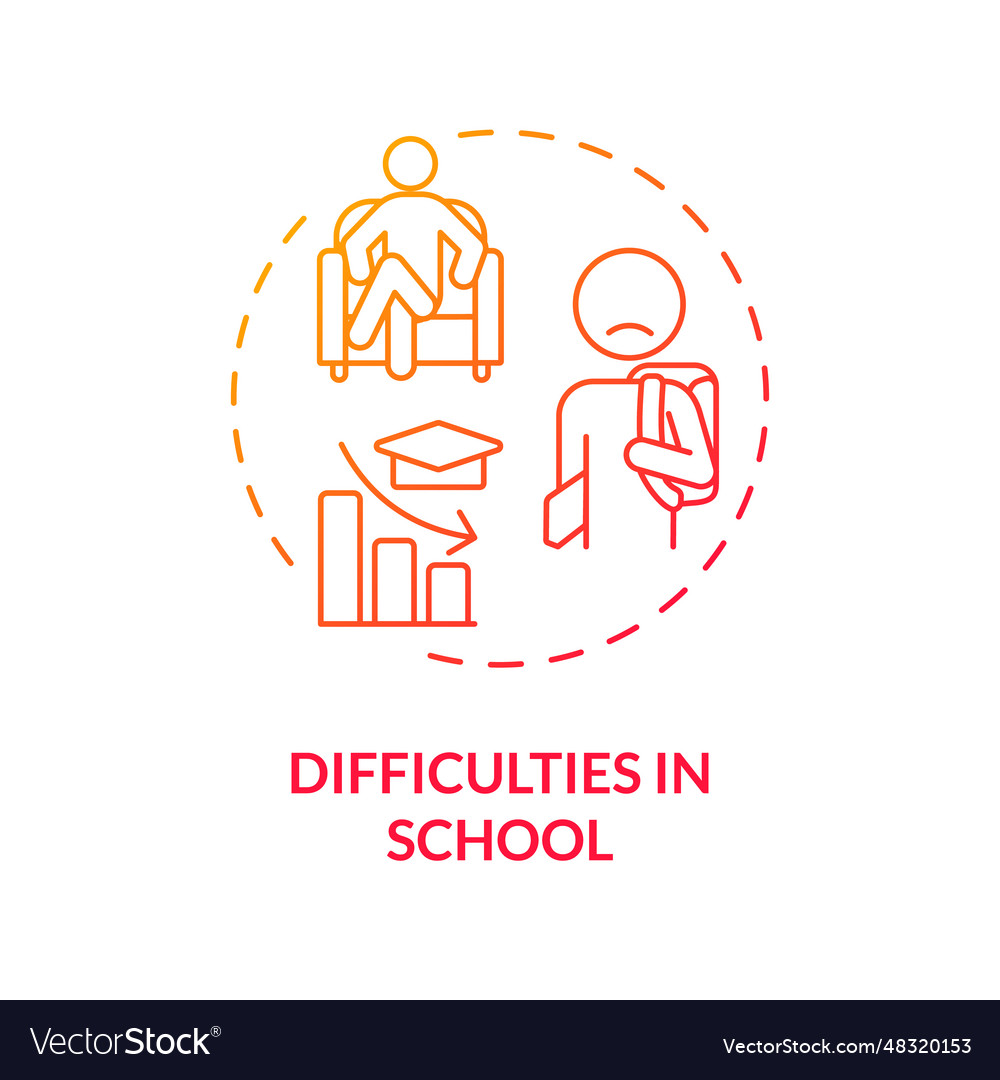 2d difficulties in school gradient line icon Vector Image