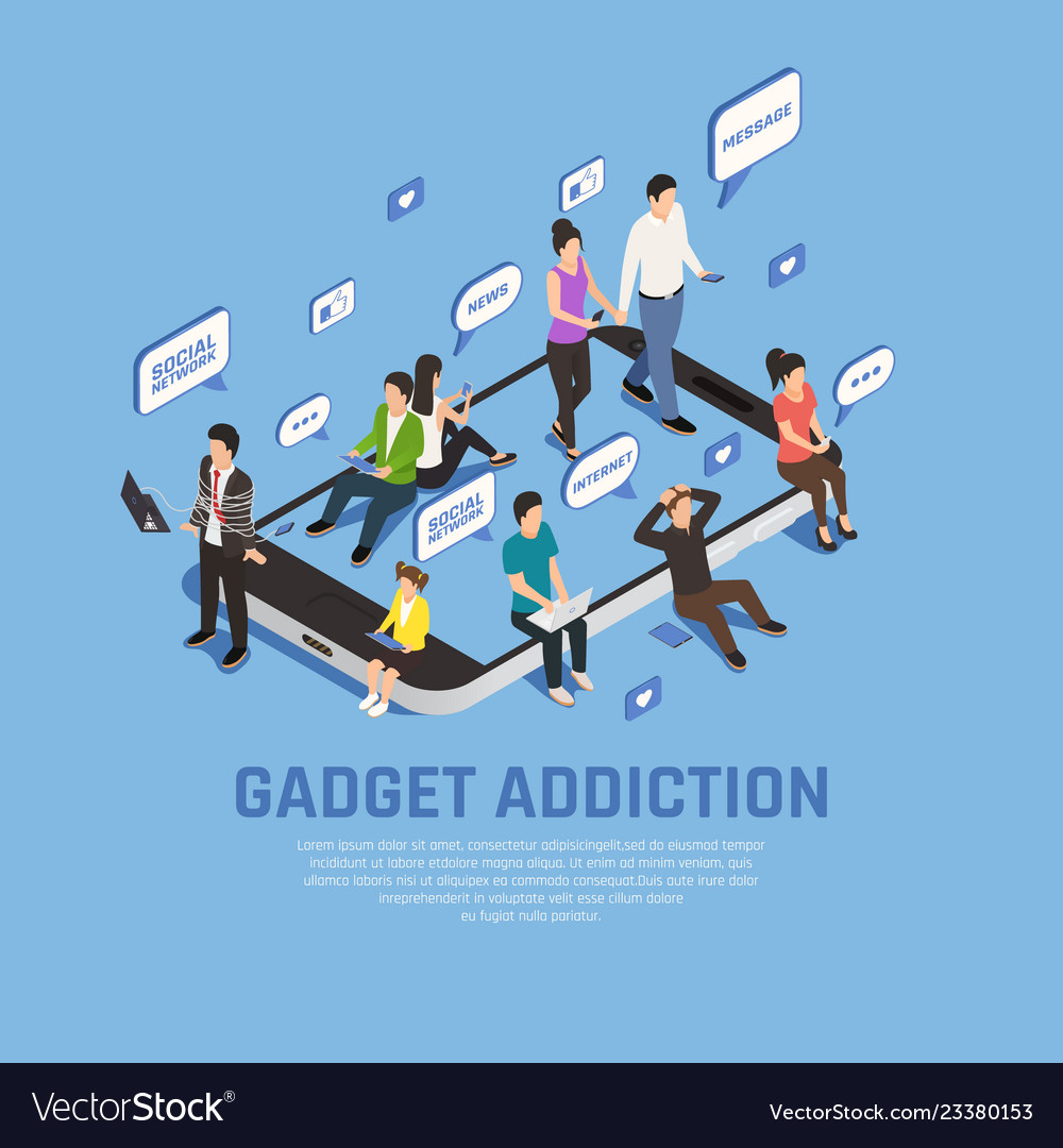 Gadget addiction isometric concept Royalty Free Vector Image Gadget addiction isometric concept Royalty Free Vector Image