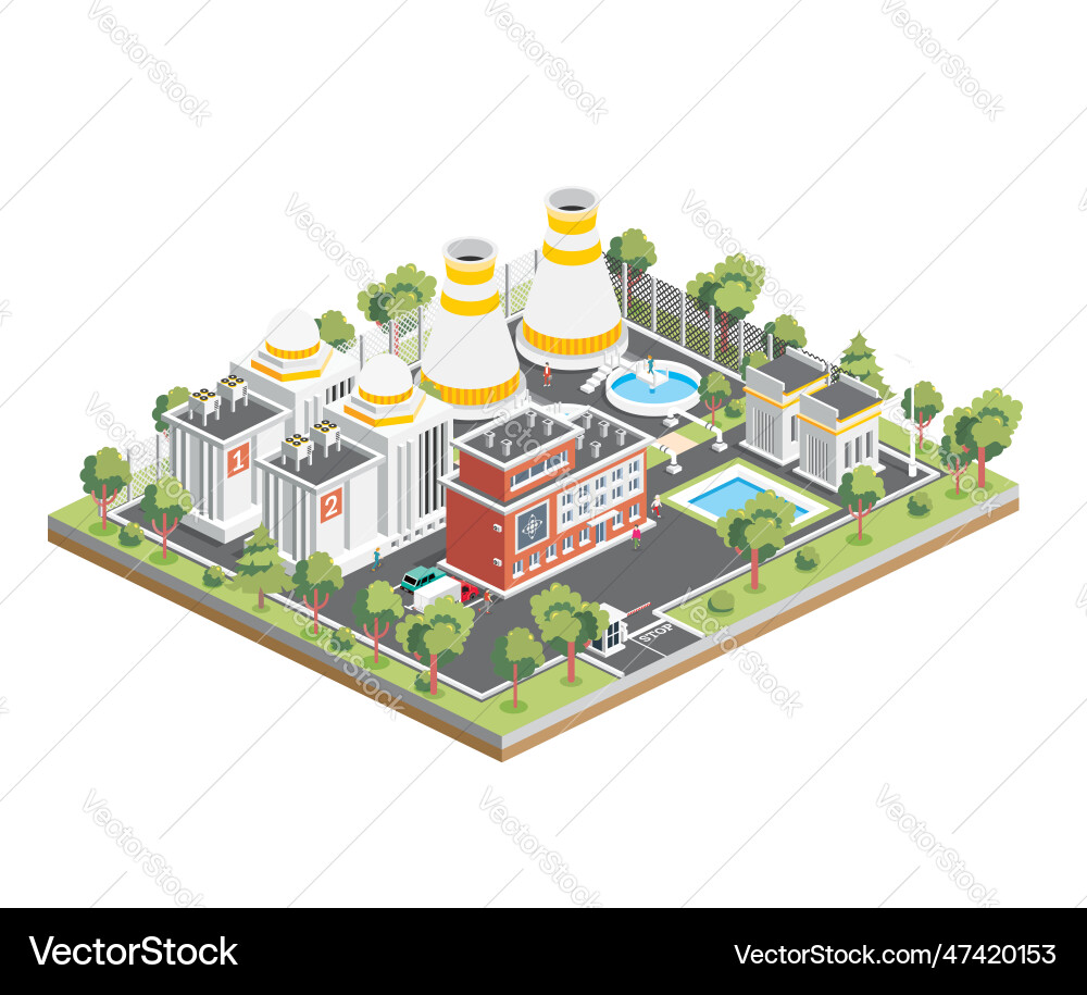 Isometric nuclear power plant clean energy Vector Image