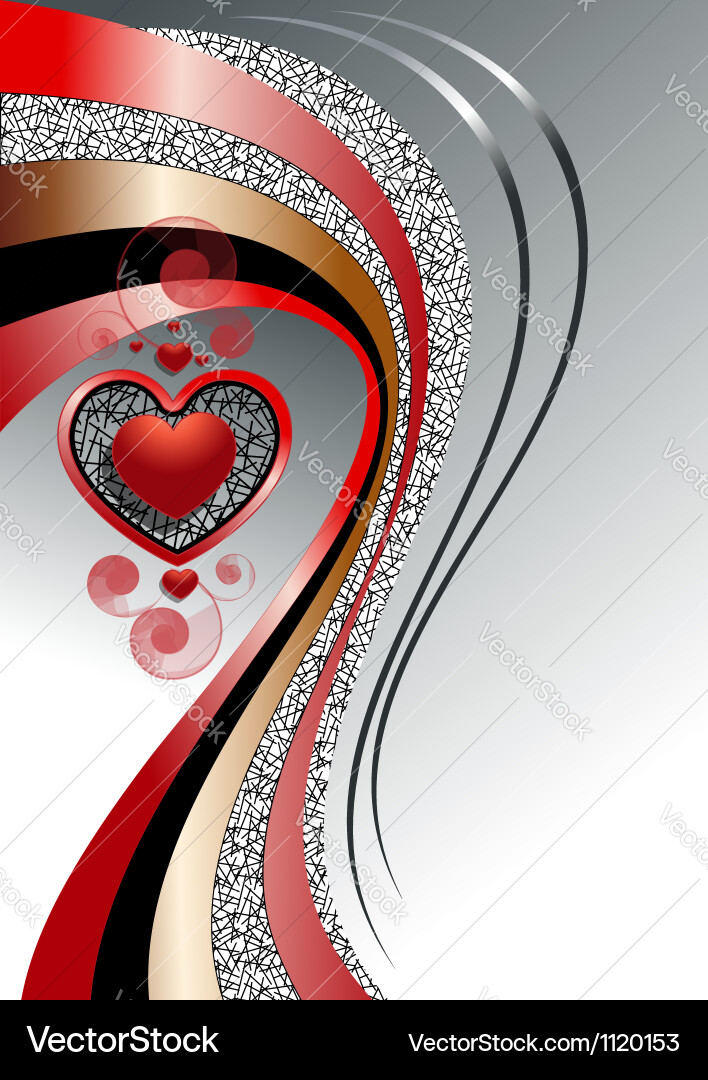 Pattern of hearts with bright curved strips on whi