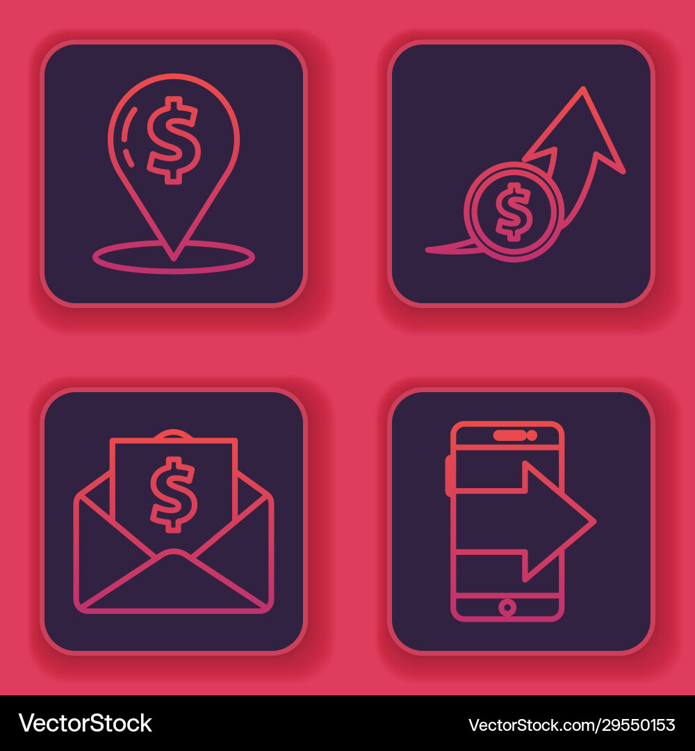 Set line cash location pin envelope with coin Vector Image