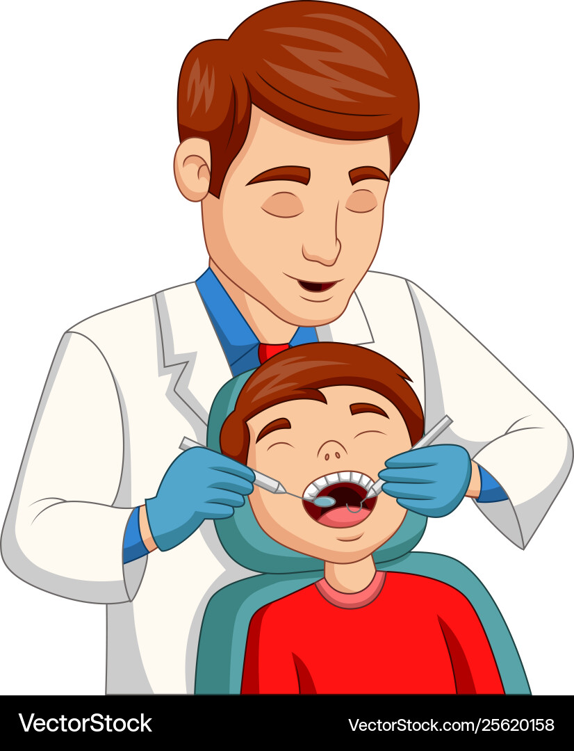 Cartoon little boy having his teeth checked Vector Image
