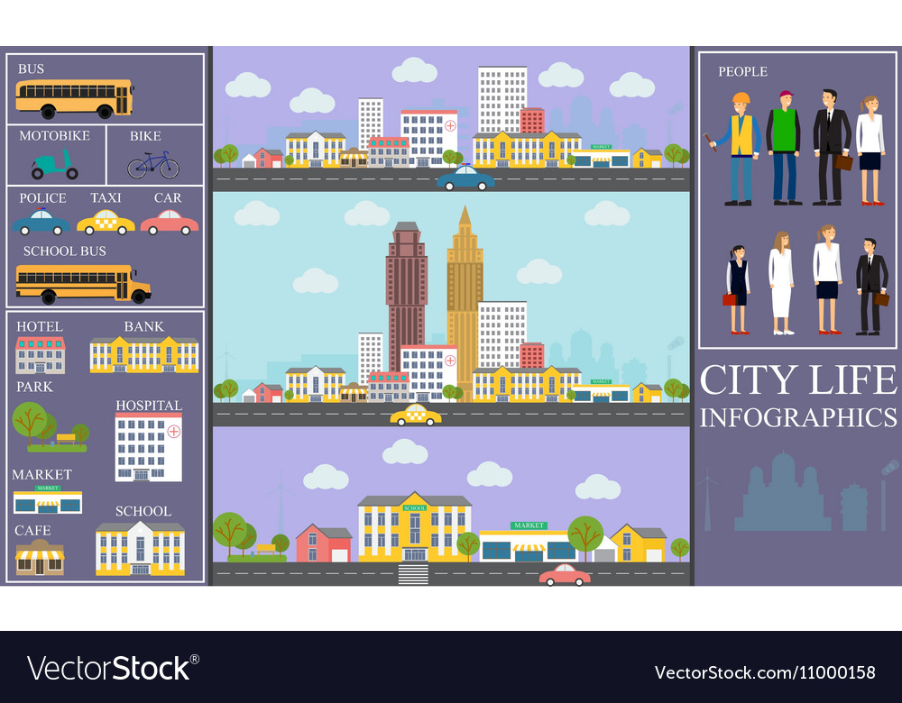 City life Infographic set with charts and other Vector Image