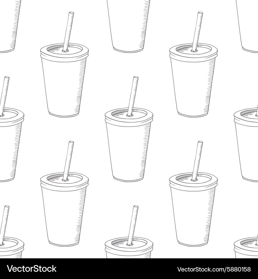 Seamless pattern with hand drawn cup of milk shake