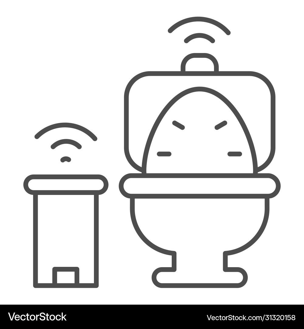 Smart toilet and garbage can thin line icon Vector Image