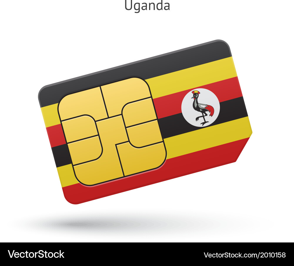 Uganda mobile phone sim card with flag Royalty Free Vector