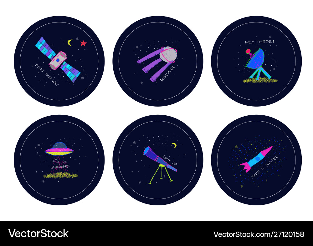 Universe space satellite cutout circle sticker Vector Image