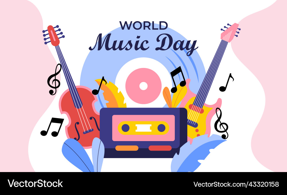 World music day with musical instruments Vector Image