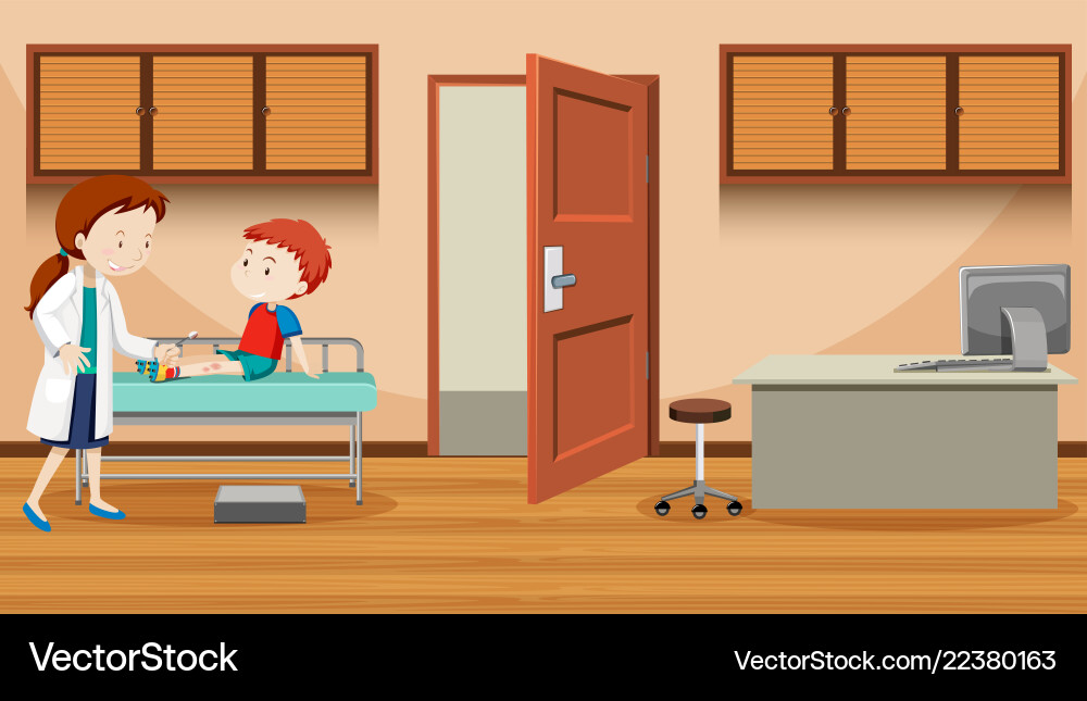 Doctor helping injured boy Royalty Free Vector Image