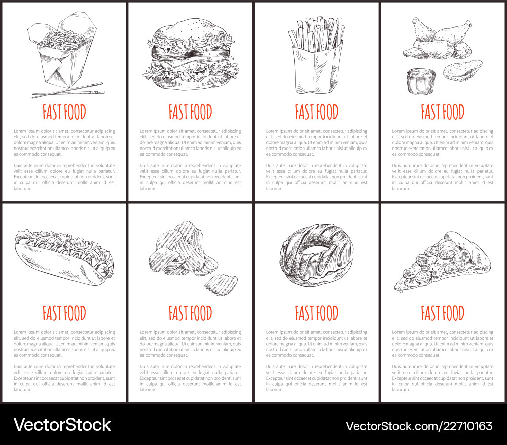 Fast food sketches outline Royalty Free Vector Image