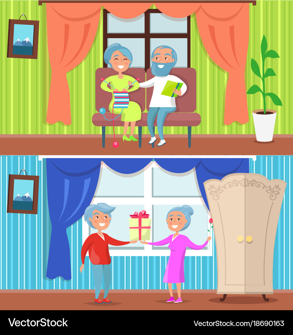 Happy older people at home set Royalty Free Vector Image