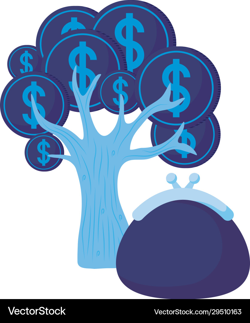 Isolated money coins tree and wallet design Vector Image