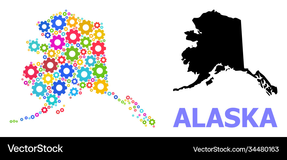 Mechanics composition map alaska state Royalty Free Vector