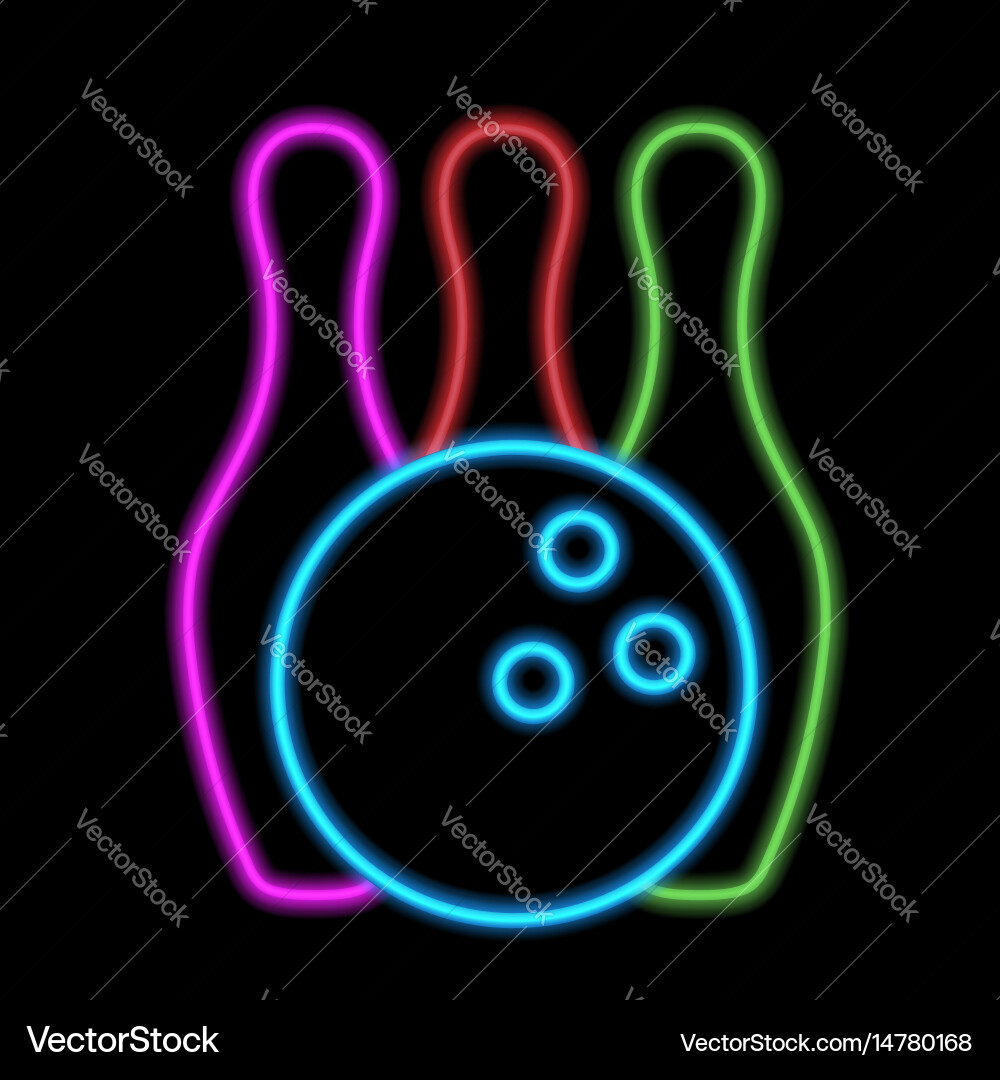 Bowling ball and skittles neon lights Royalty Free Vector