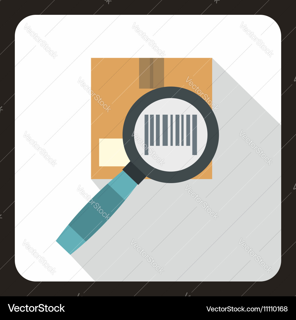 Cardboard box and magnifying glass icon flat style