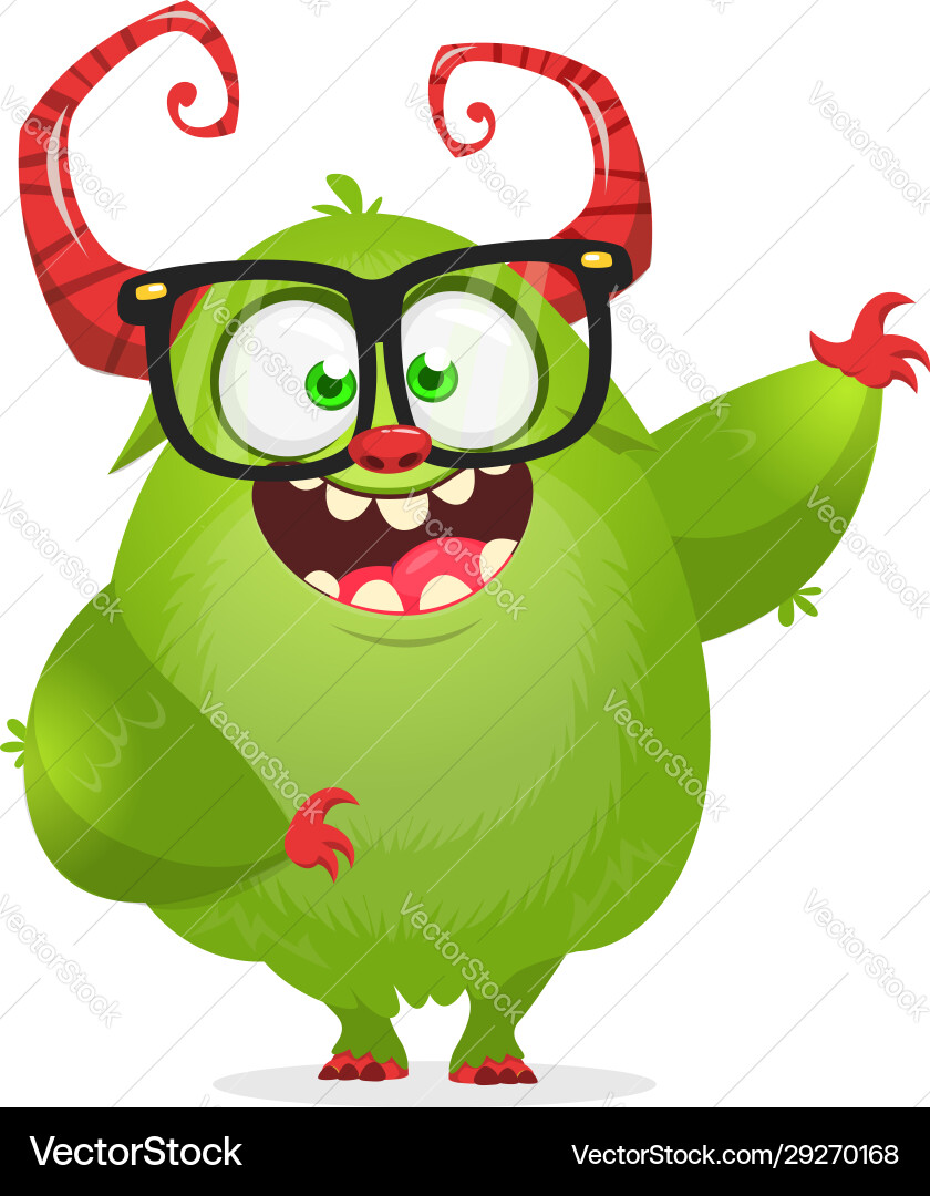 Cartoon laughing green monster Royalty Free Vector Image