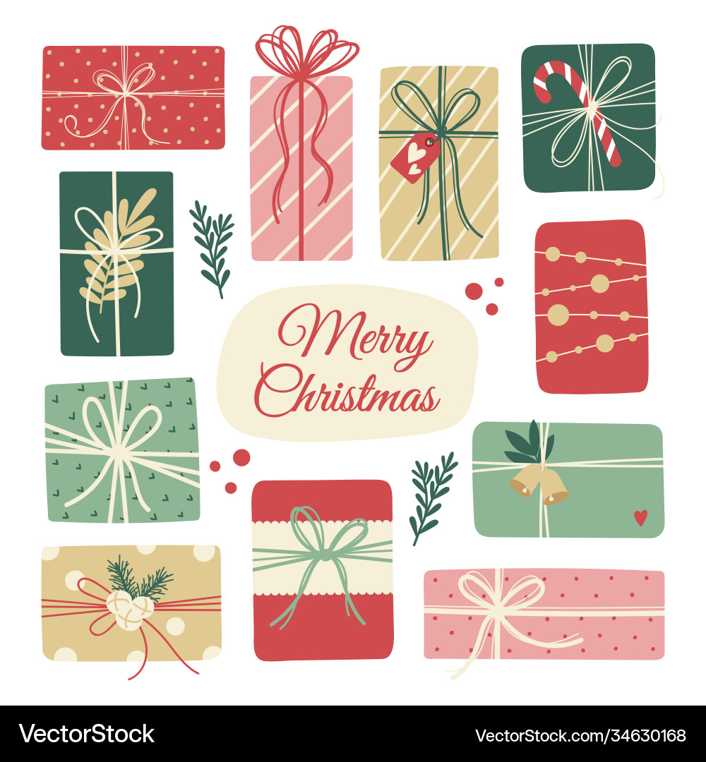 Christmas gifts on white background Royalty Free Vector