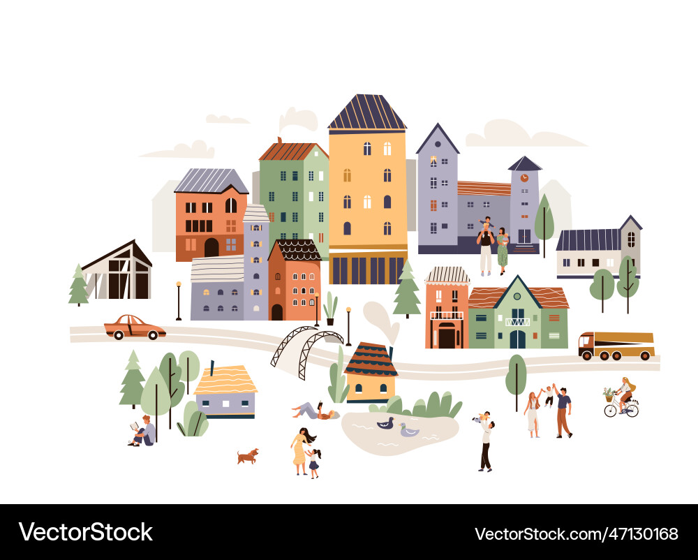 City life scene with people Royalty Free Vector Image