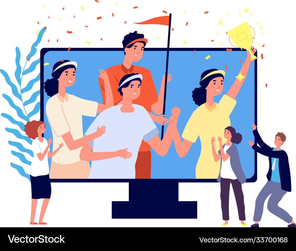 Cyber sport competition winners happy team Vector Image