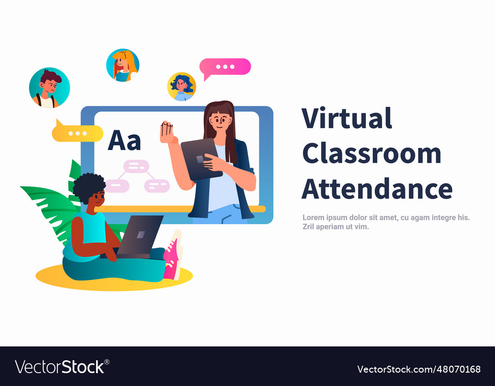 Student in virtual classroom using smart Vector Image