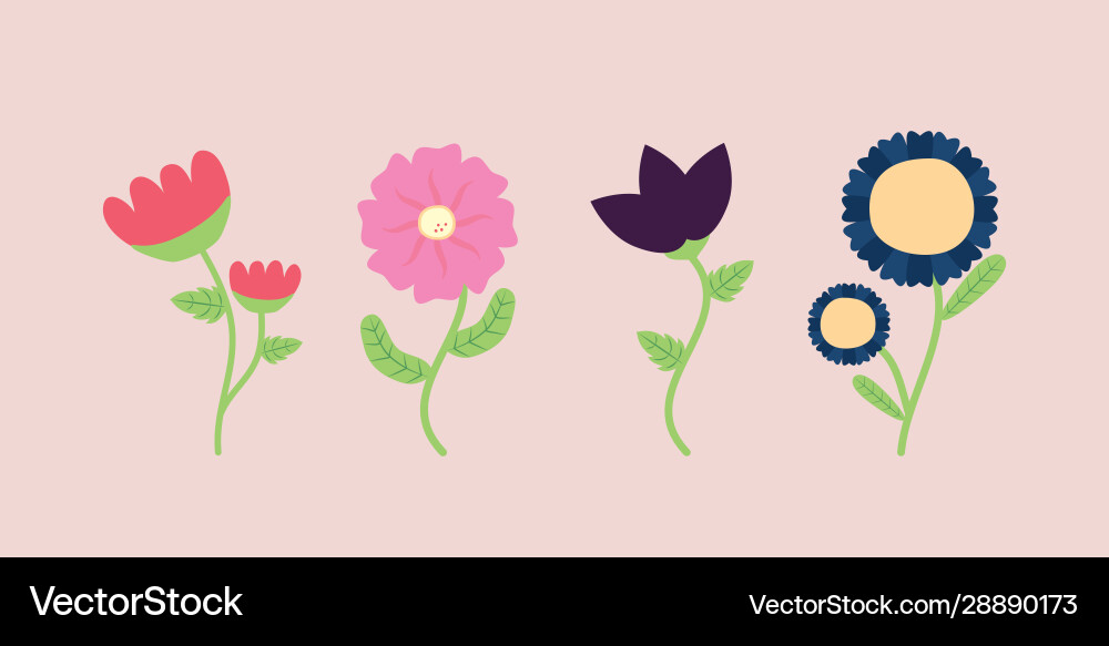 Bundle flowers spring season icons Royalty Free Vector Image