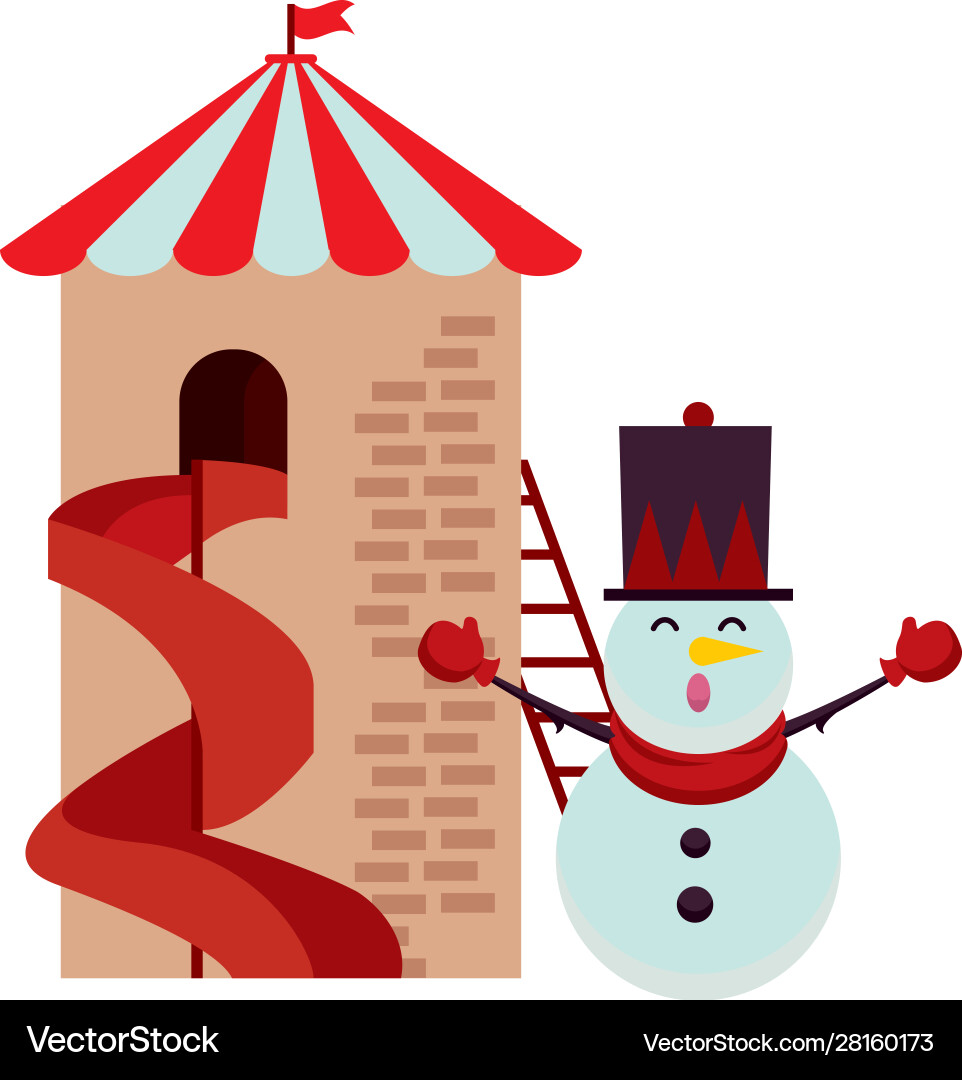 Christmas snowman with tower slide Royalty Free Vector Image