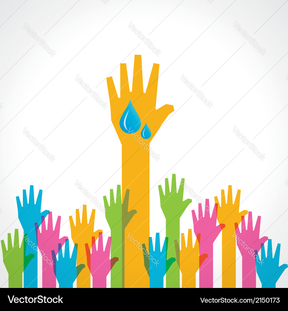 Colorful helping hand with water drops Royalty Free Vector