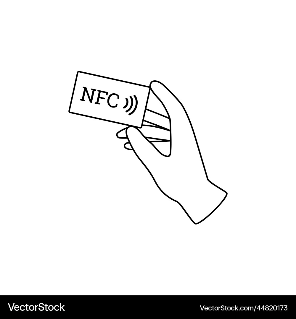 Hand holds credit card with support for nfc Vector Image