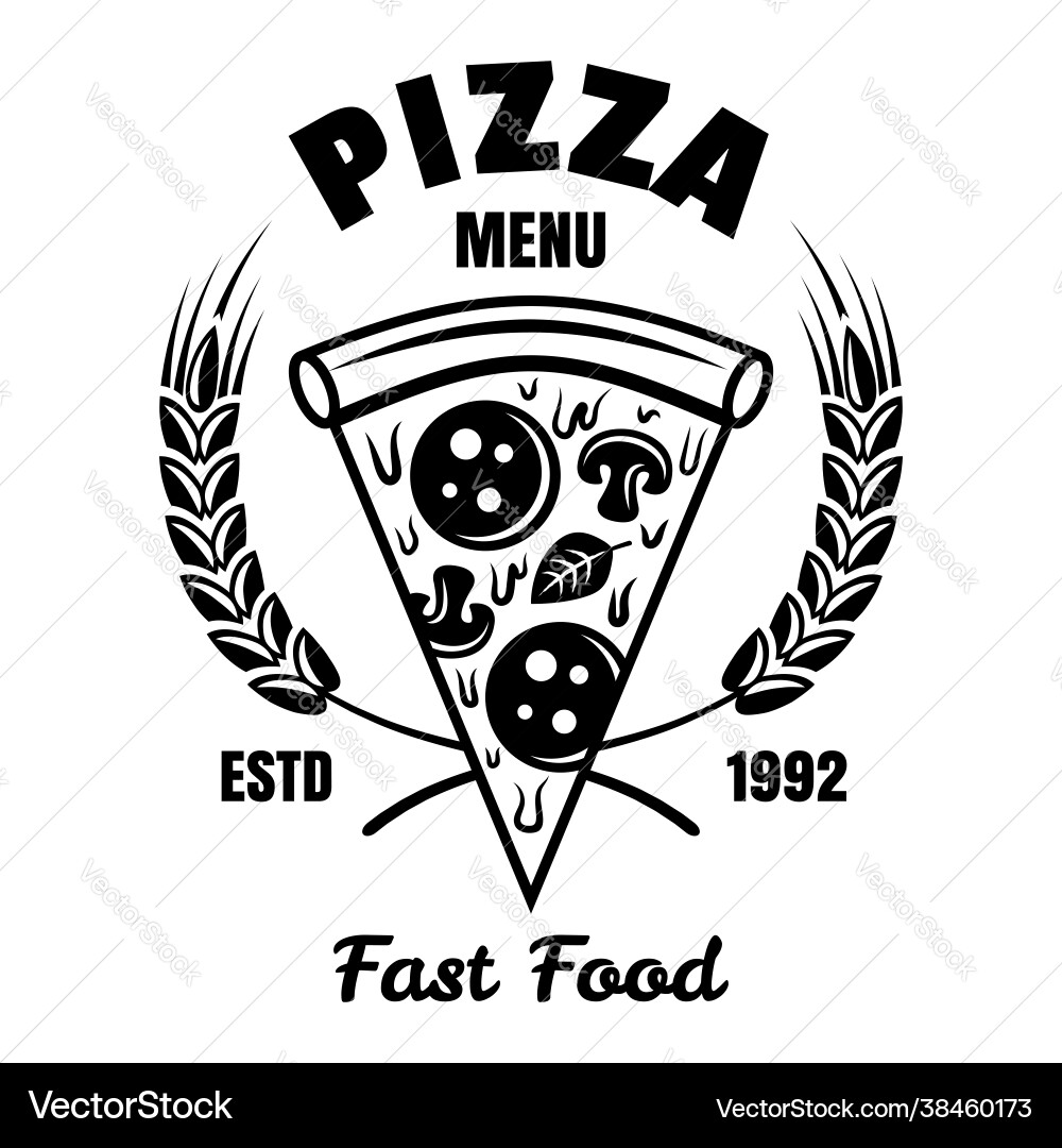 Pizza emblem badge label or logo Royalty Free Vector Image