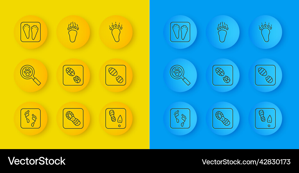 Set line human footprint paw search footprints Vector Image
