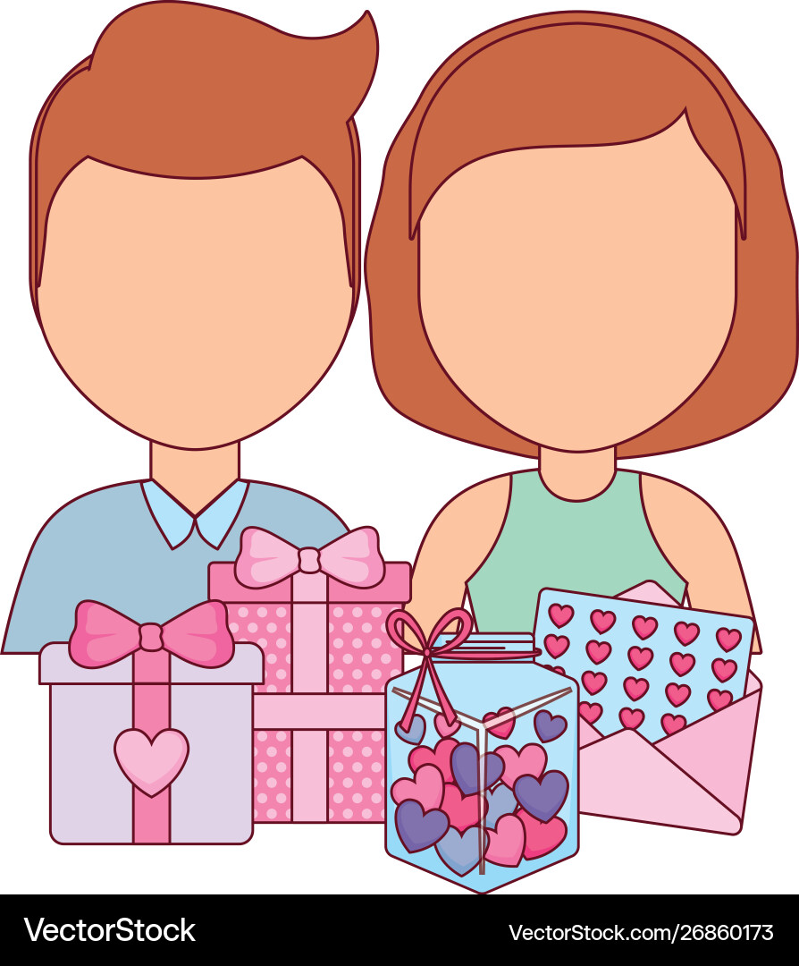 Young couple lovely with gift boxes Royalty Free Vector
