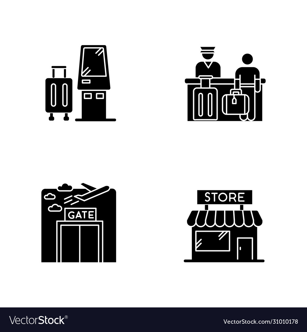 Airport terminal black glyph icons set on white Vector Image