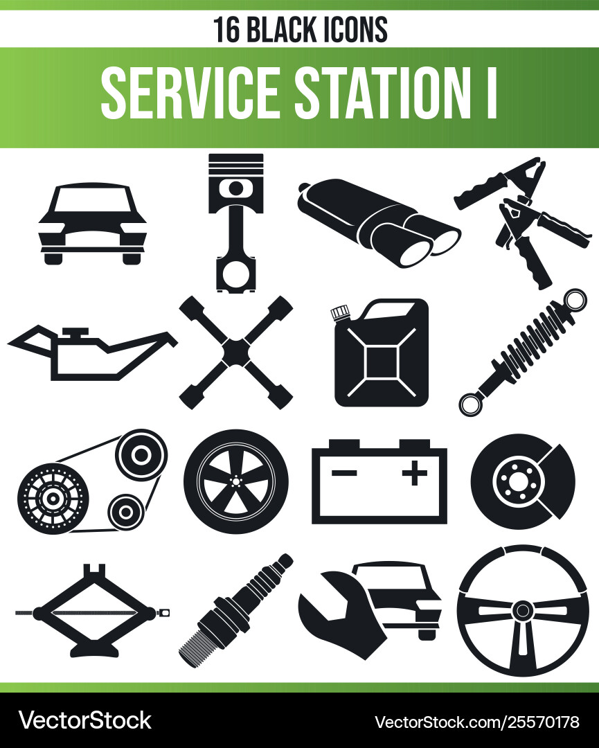 Black icon set service station i Royalty Free Vector Image
