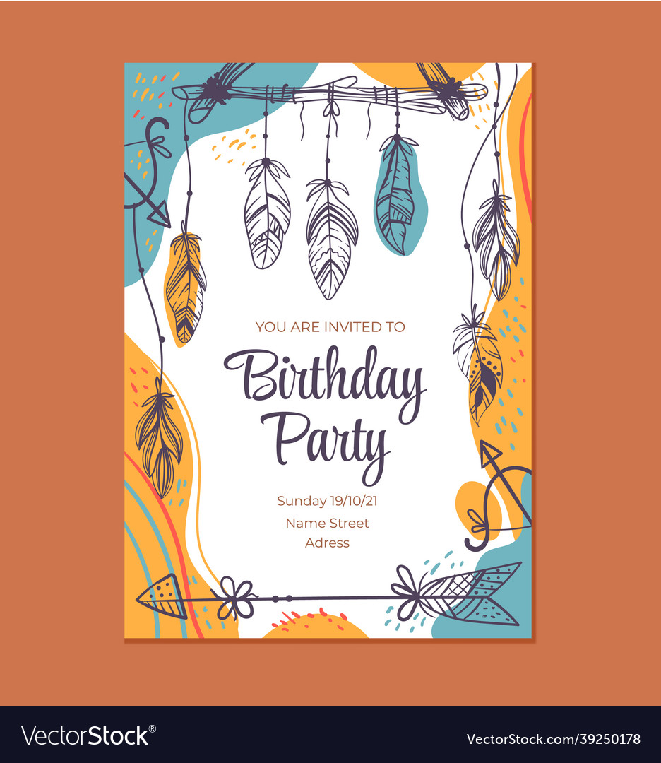 Boho style birthday invitation template graphic Vector Image