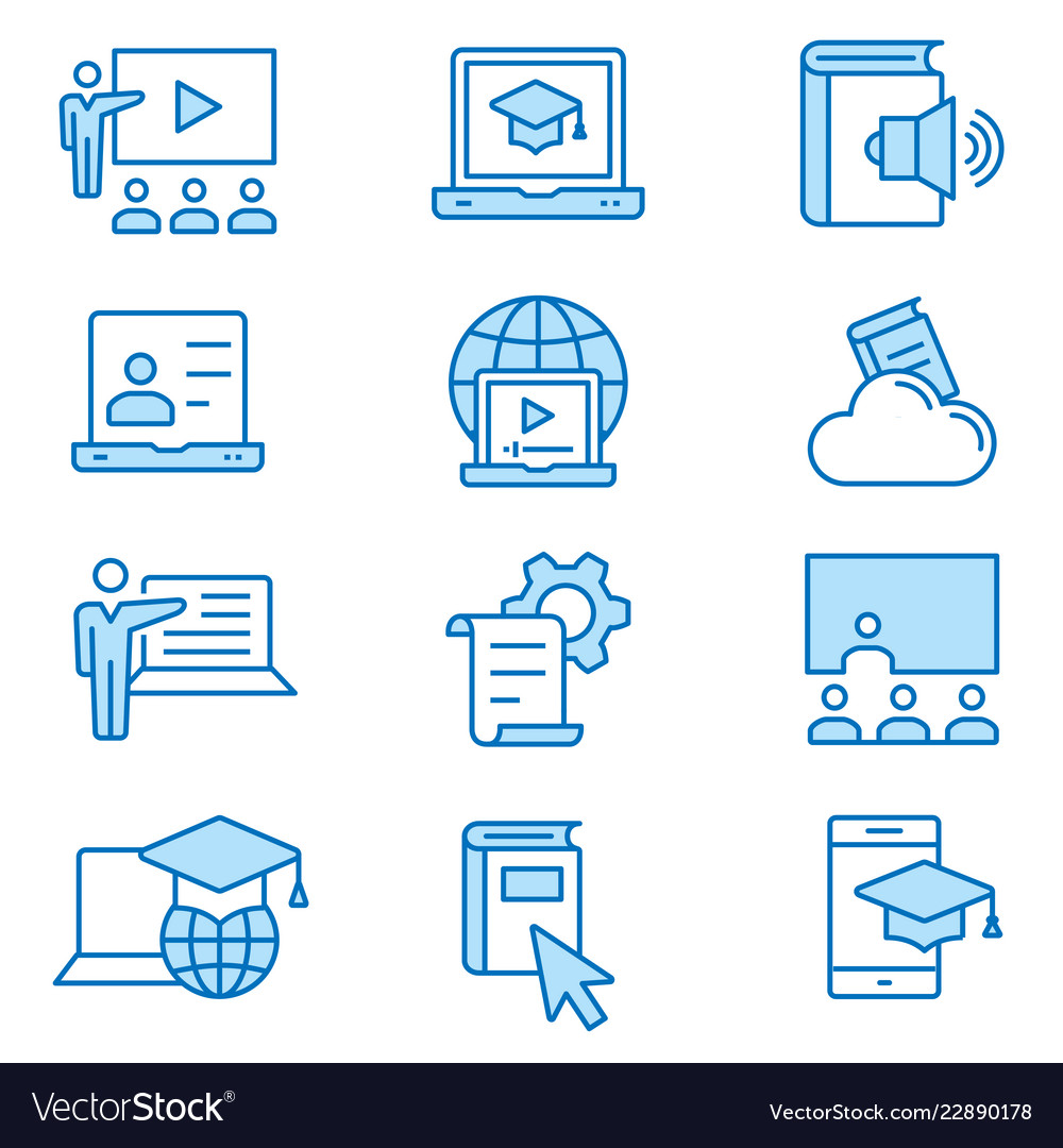 E-learning distance education flat line icon set Vector Image