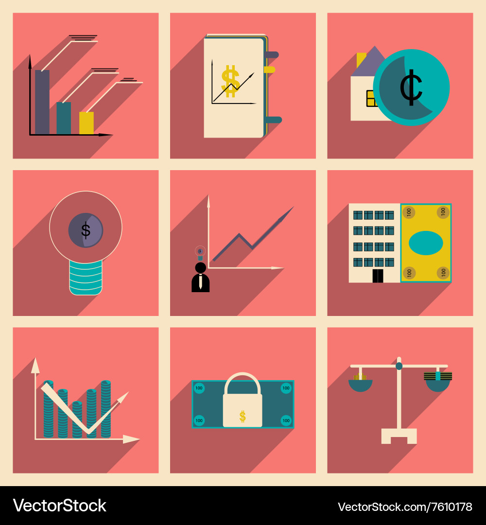Flat with shadow concept stylish finance icons Vector Image