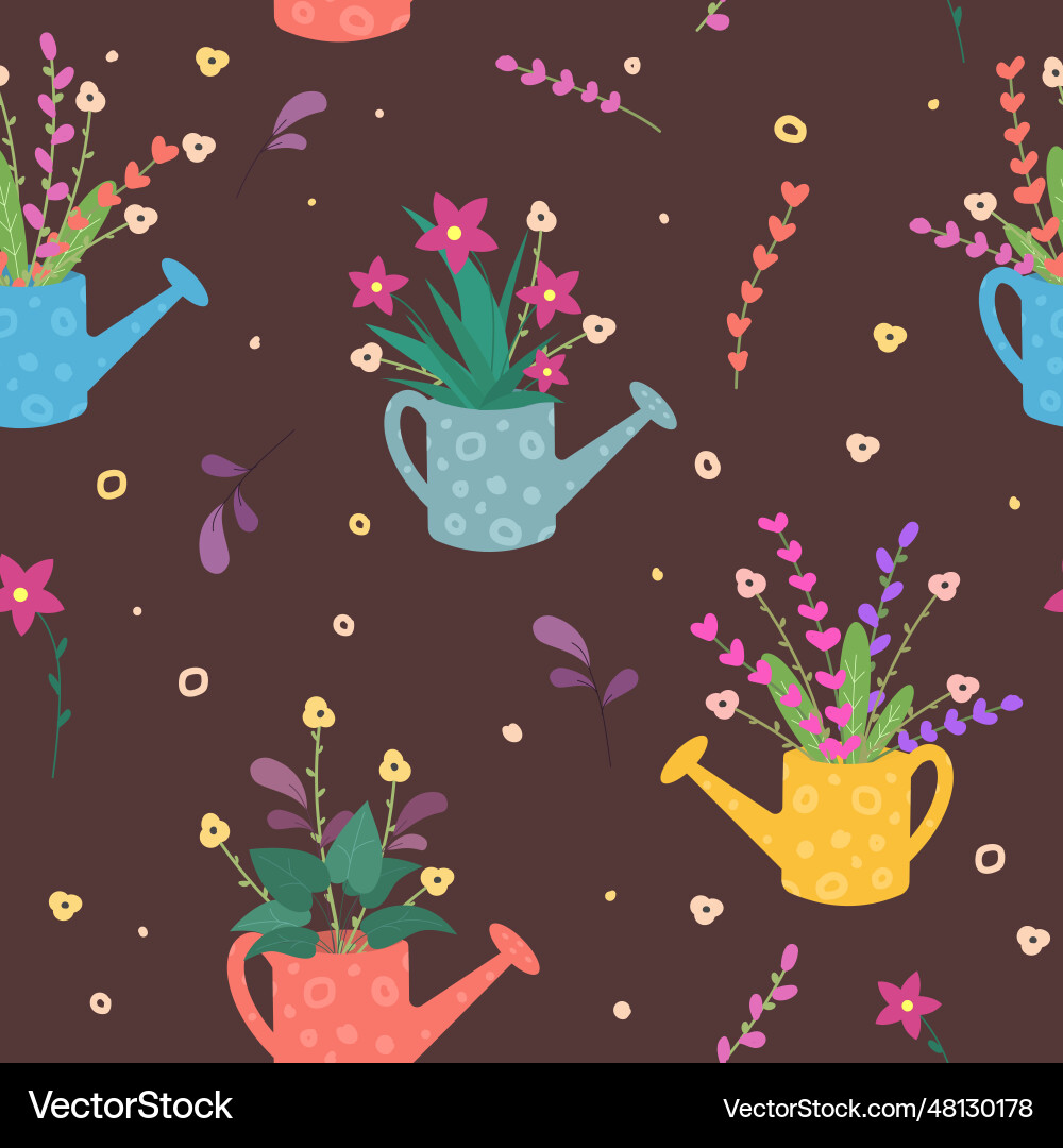 Pattern flower plant watering can cute doodle Vector Image